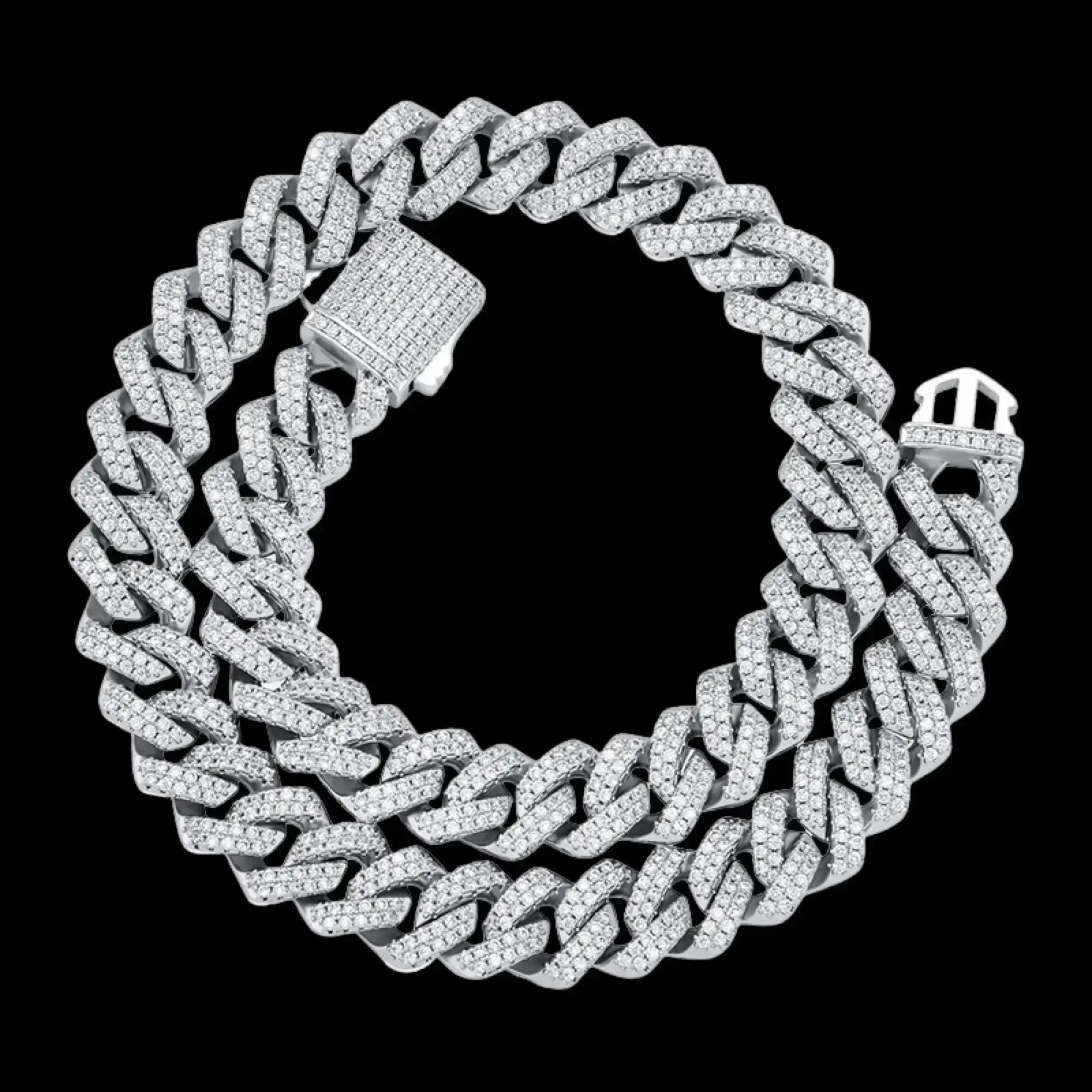 14mm Iced Out Double-Layer Criss Cuban Chains or Bracelet in White Gold