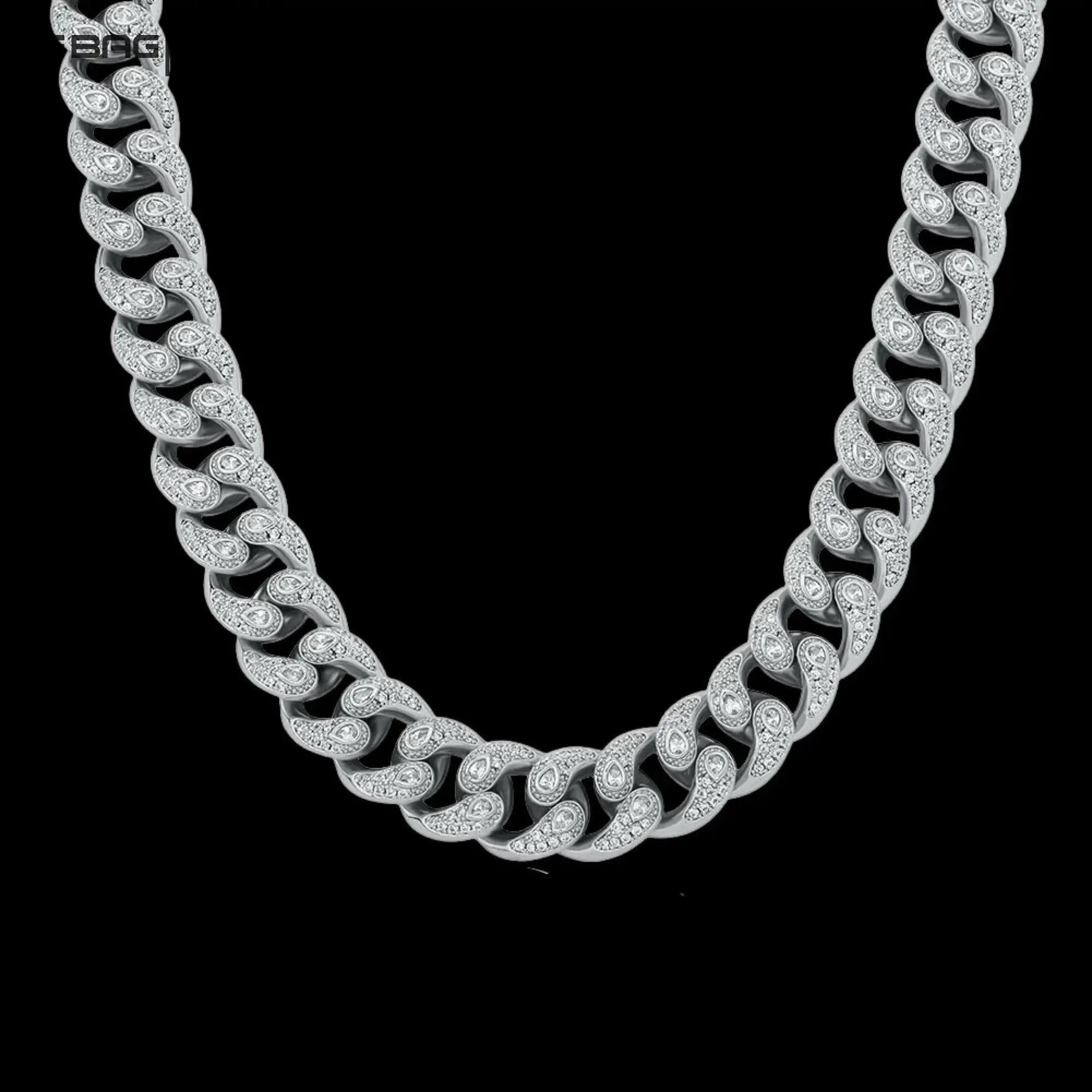 14mm Iced Out Cuban Chains or Bracelet in White Gold | BigBagBling