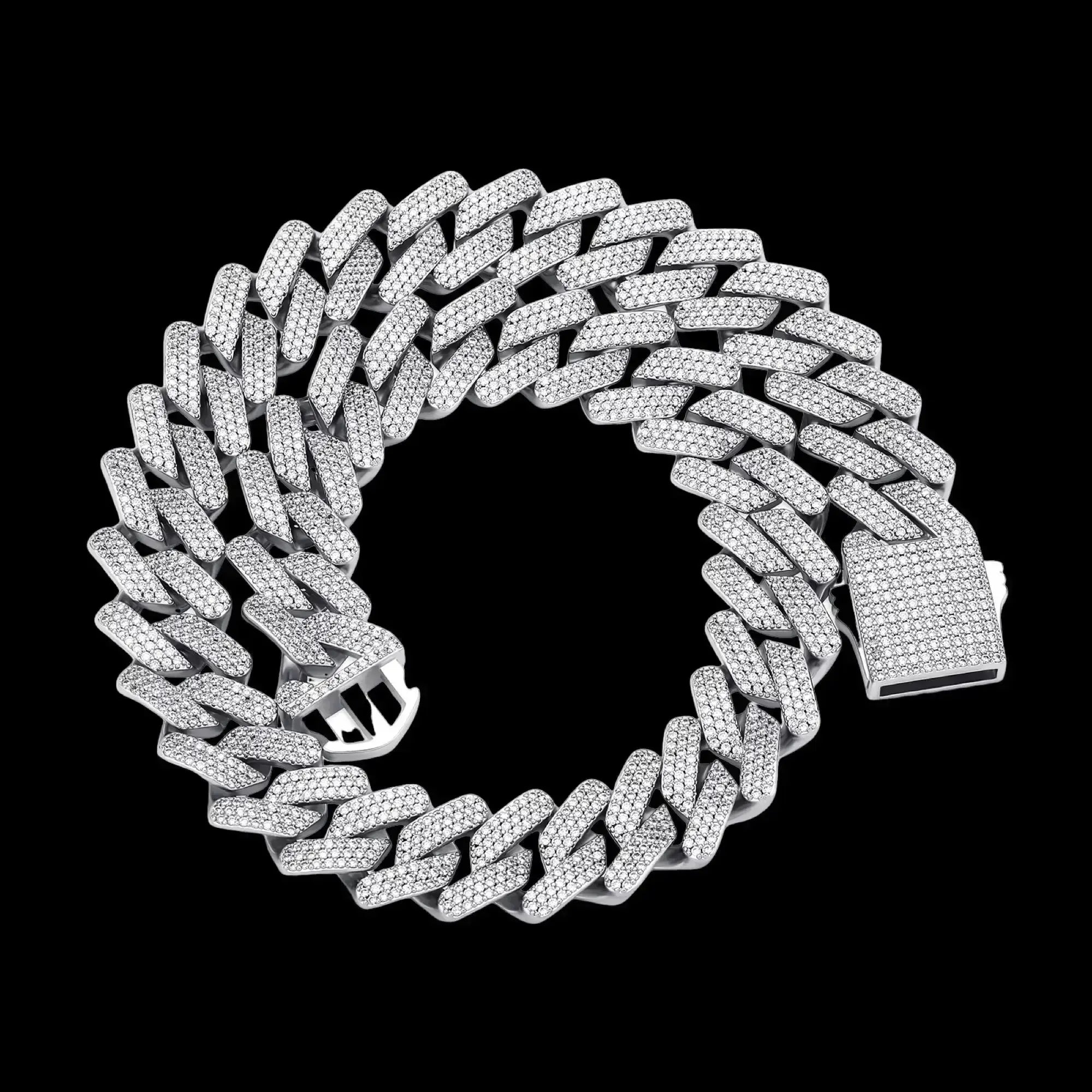 20mm Iced Out Triple-Layer Criss Cuban Chains or Bracelet in White Gold