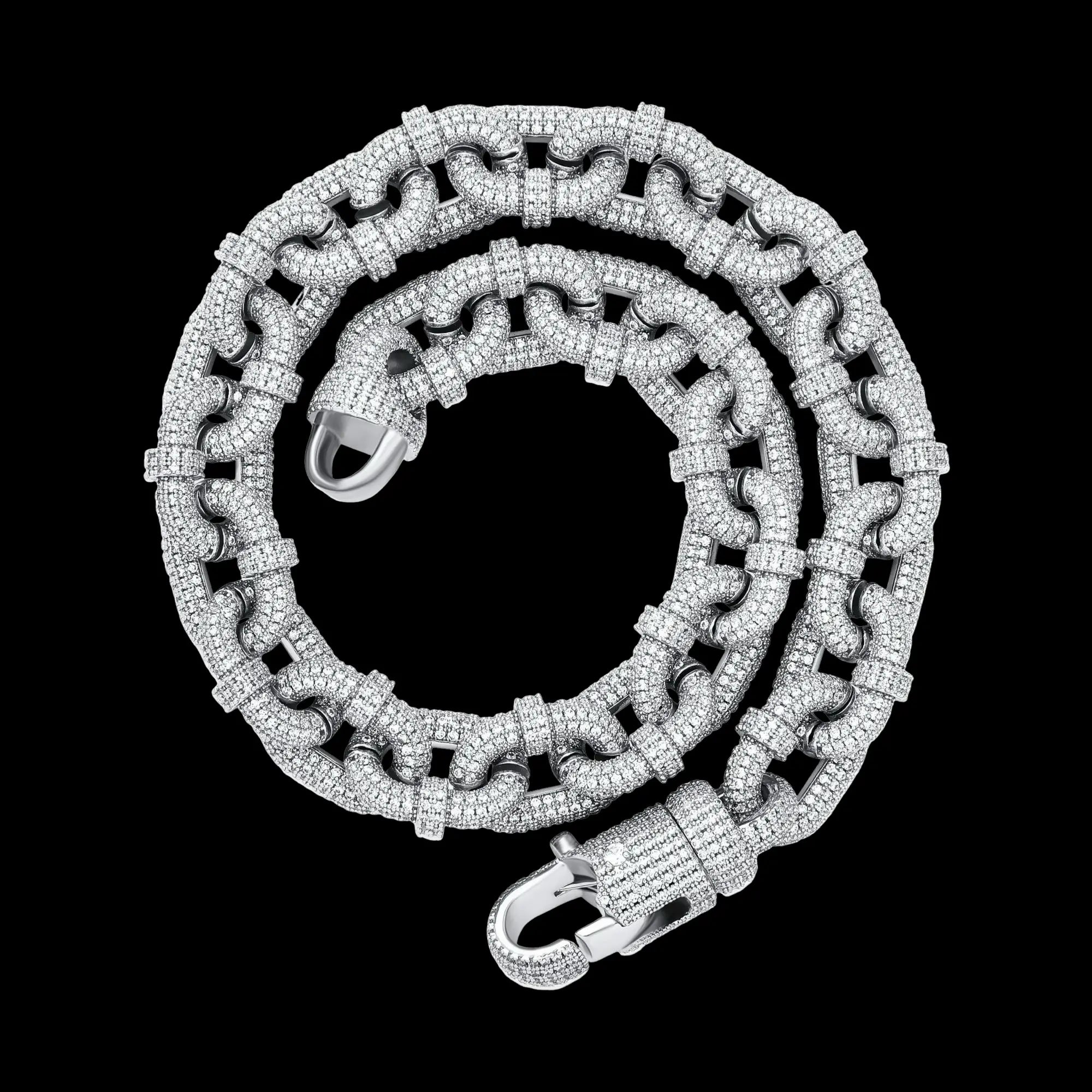 17mm Baguette Cut Cuban Chain in White Gold | BigBagBling