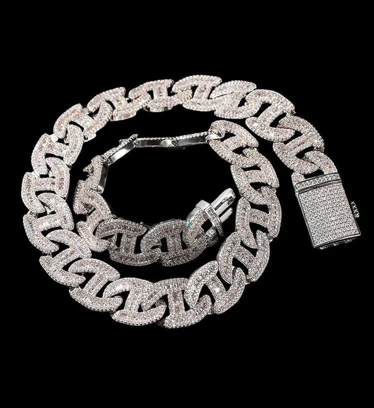 17mm Iced Out 3D Diamond-Cut Cuban Chain in White Gold