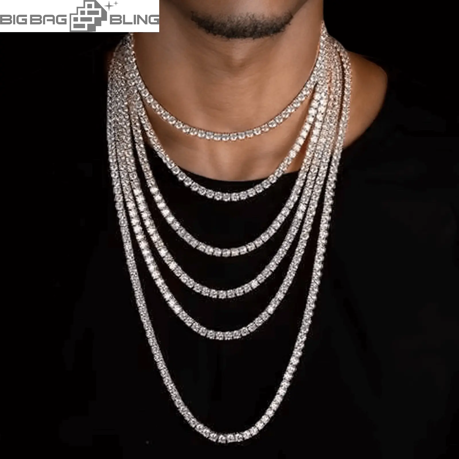 3mm 4mm 5mm 6mm Iced Out Tennis Chains or Bracelet in White Gold