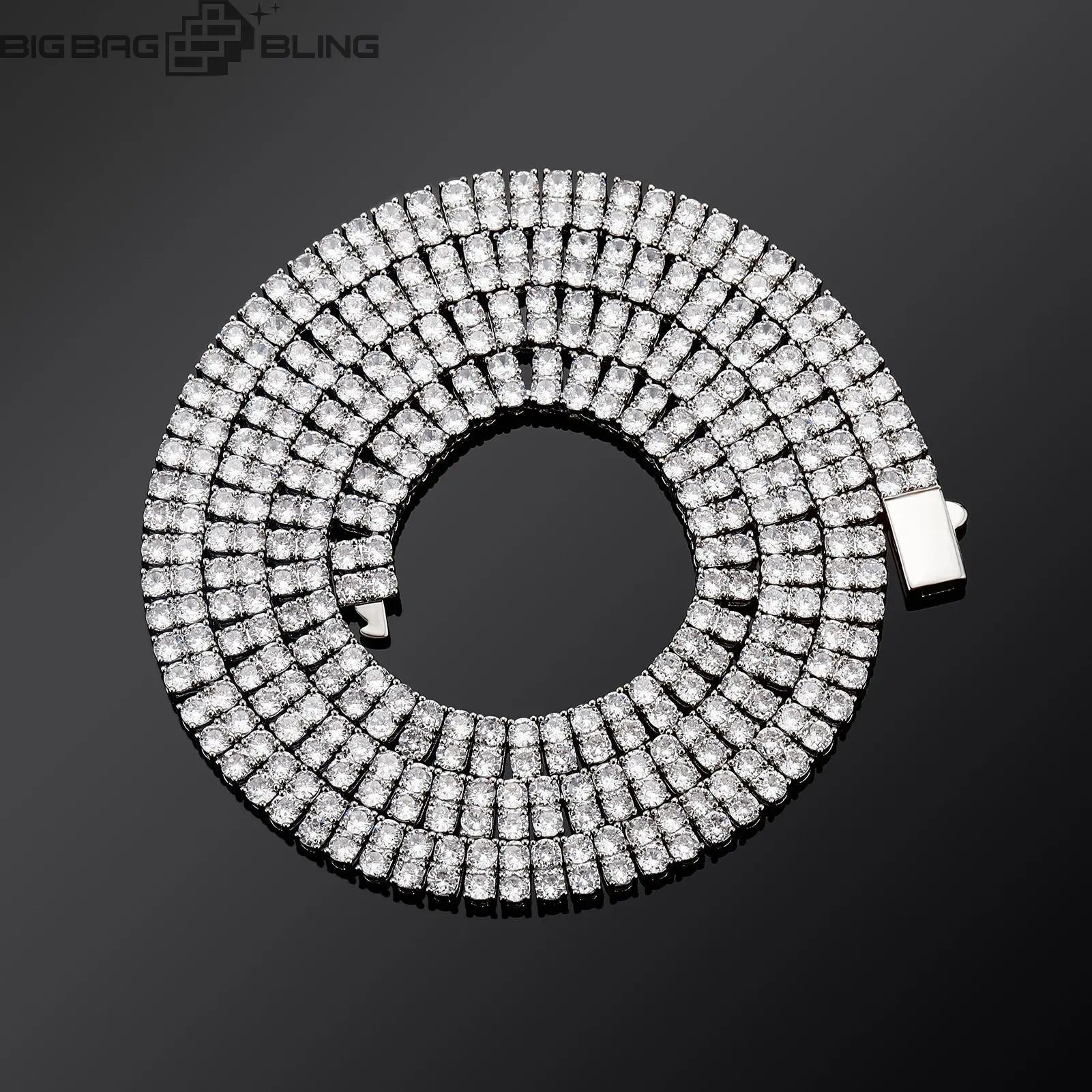 3mm Double Row Iced Out Tennis Chains or Bracelet in Gold/White Gold