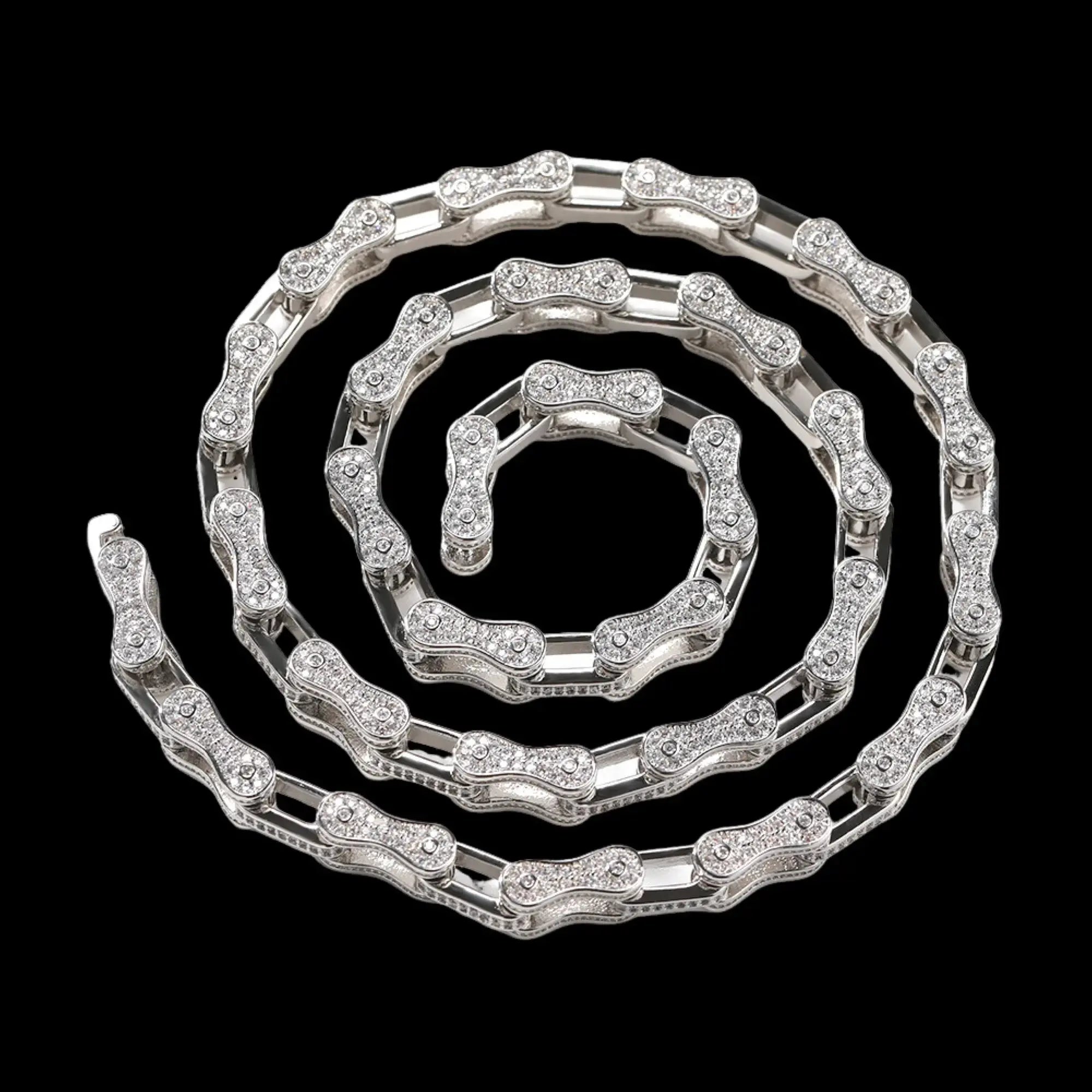 5mm Iced Out Cycle Cuban Chains in White Gold - BigBagBling
