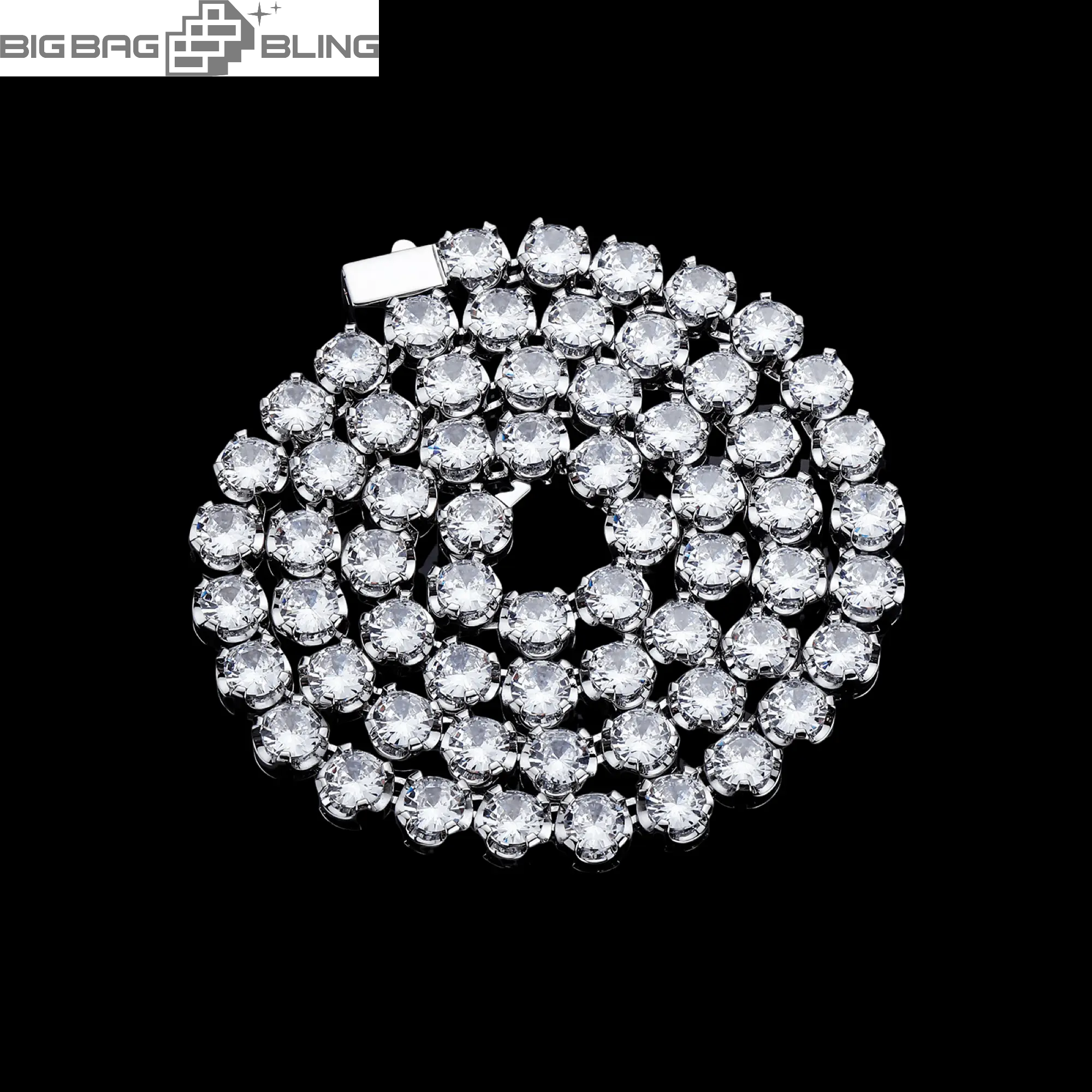 5mm Iced Out Round Tennis Chains in White Gold | BigBagBling