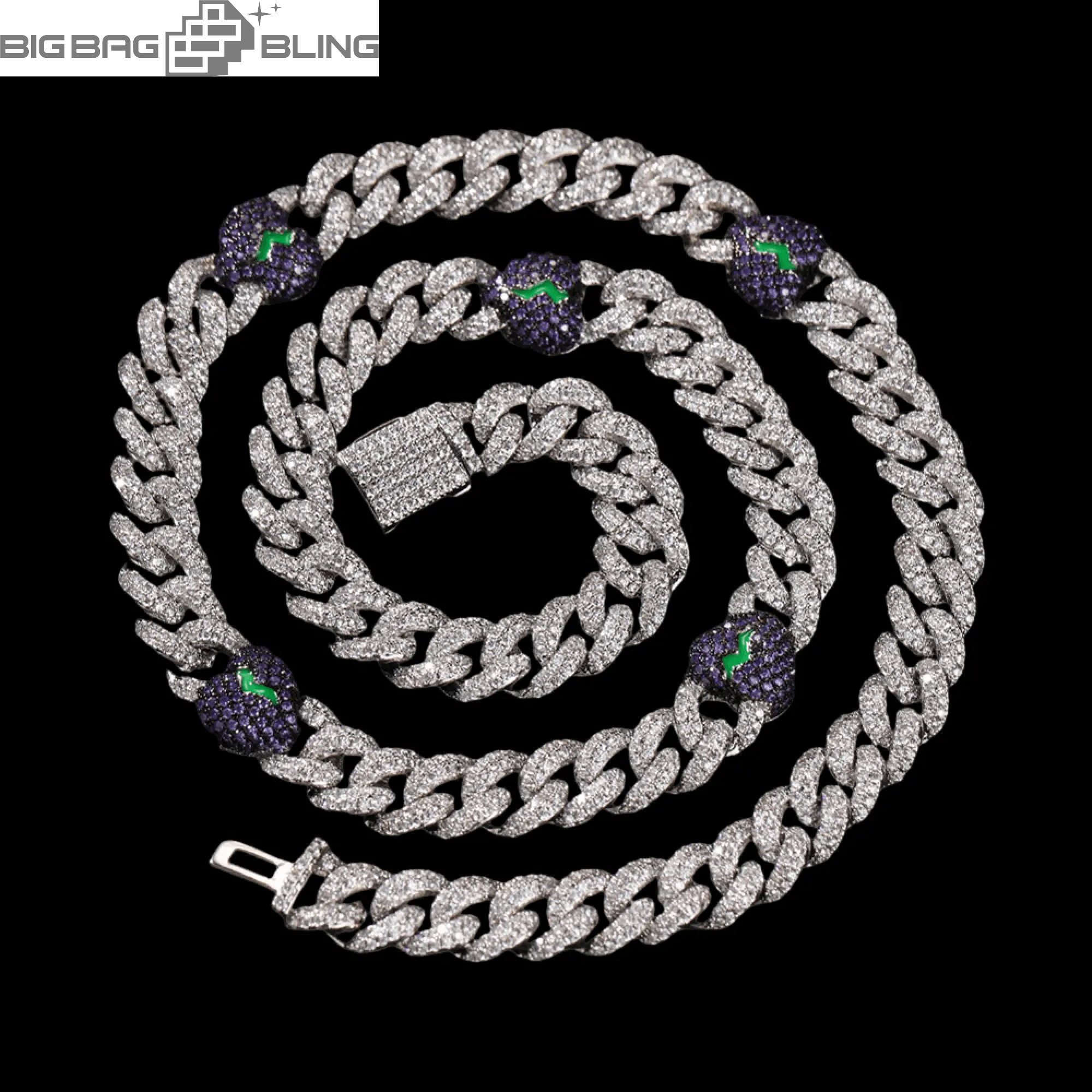 6mm Iced out Heart Cuban Chain in White Gold | BigBagBling
