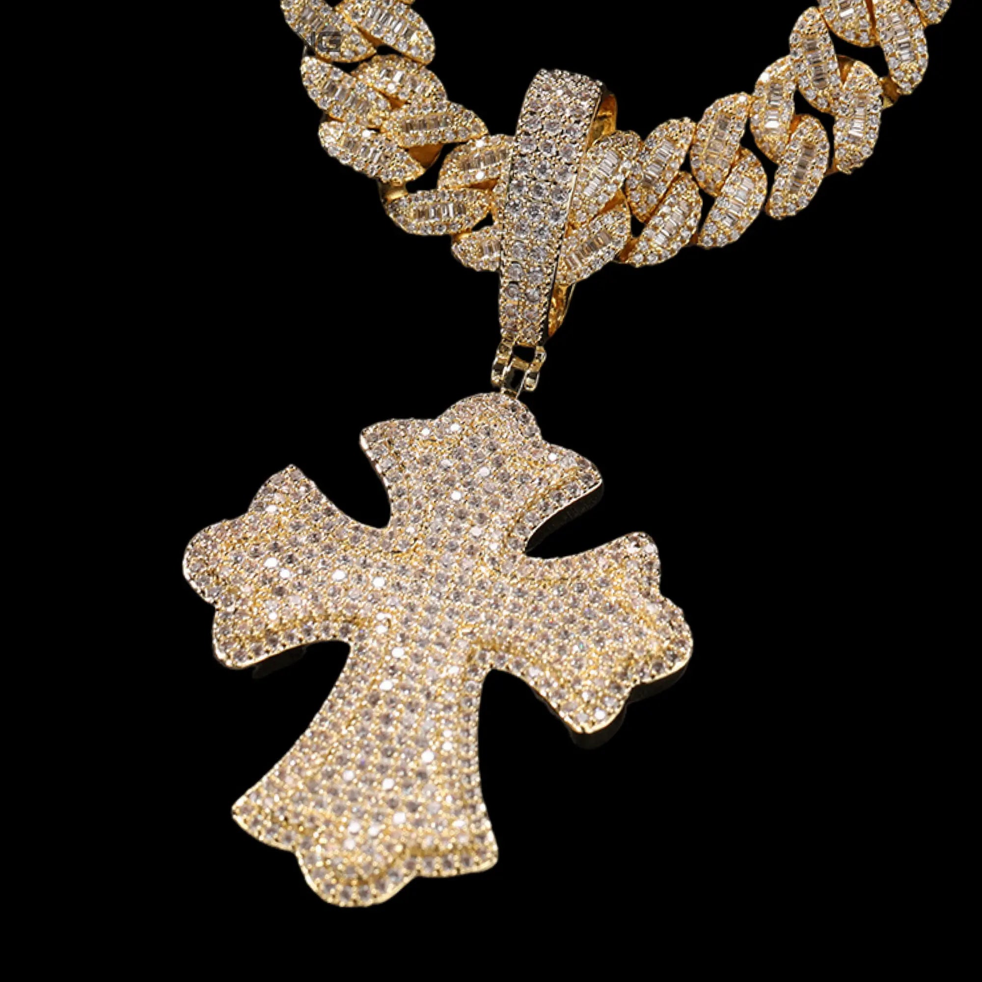 Iced Clustered Princess Cut Cross Pendant | BigBagBling