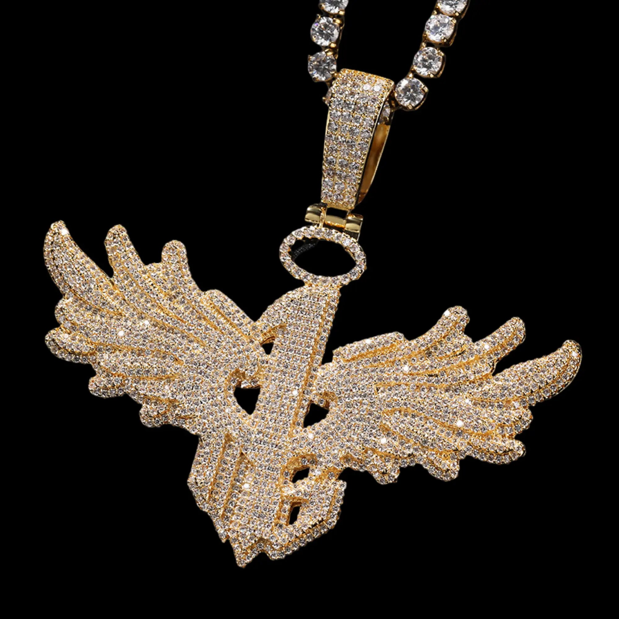 Iced Cross with Angle Wings Pendant | BigBagBling