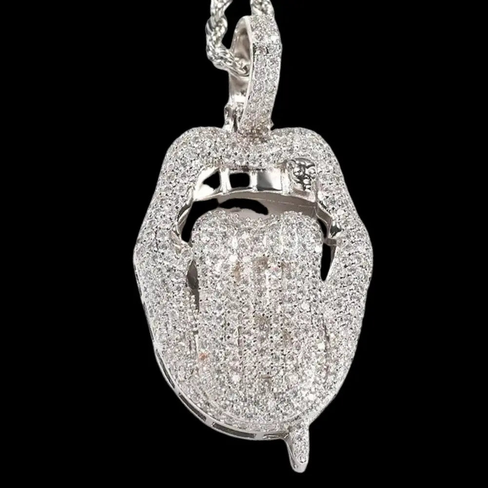 Iced Dollar Lips & Tongue Pendant | BigBagBling