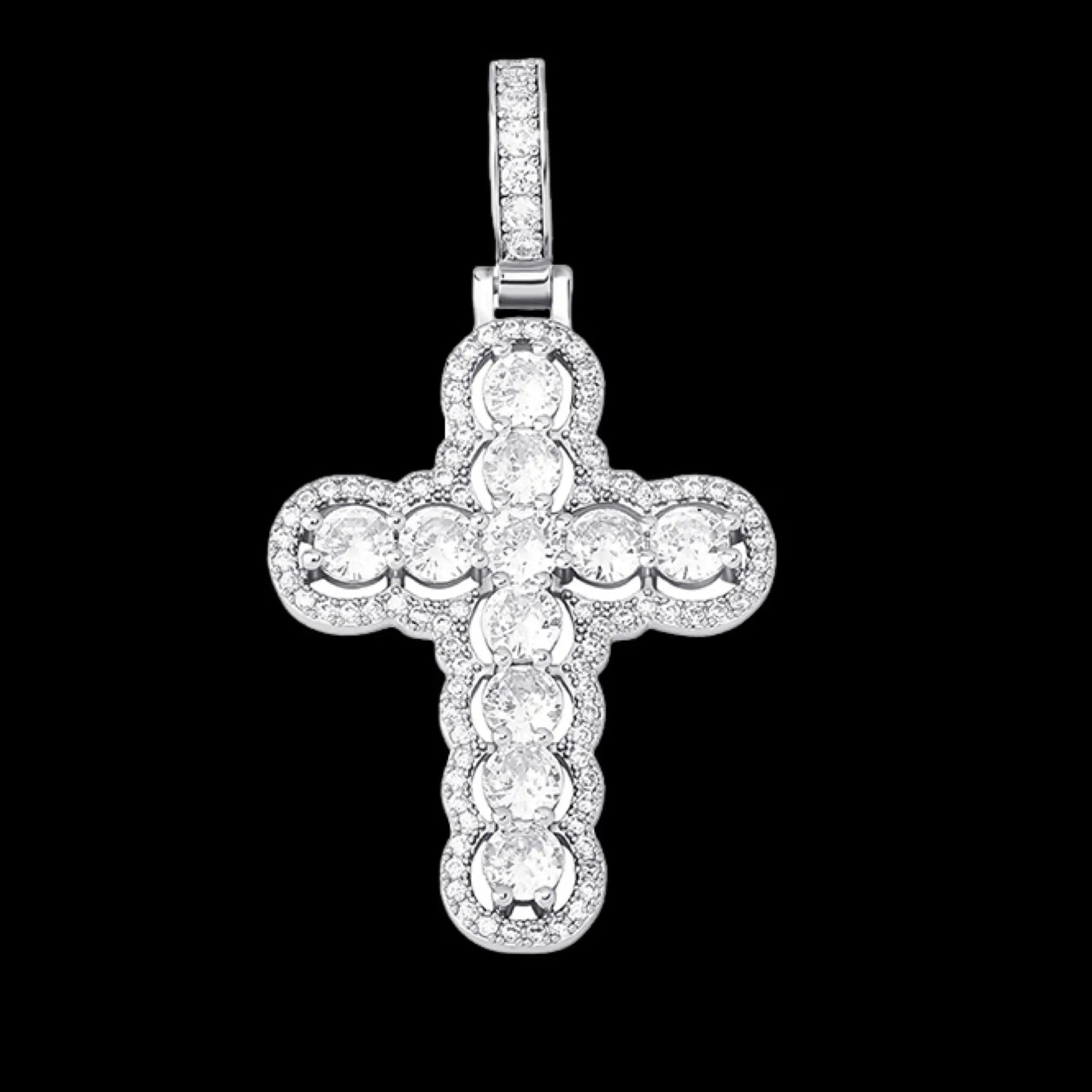 Iced Double Hollow Cross Pendant | BigBagBling