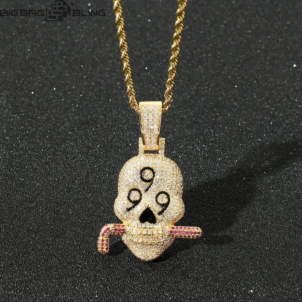 Iced Out 999 Skull head Pendant - BigBagBling