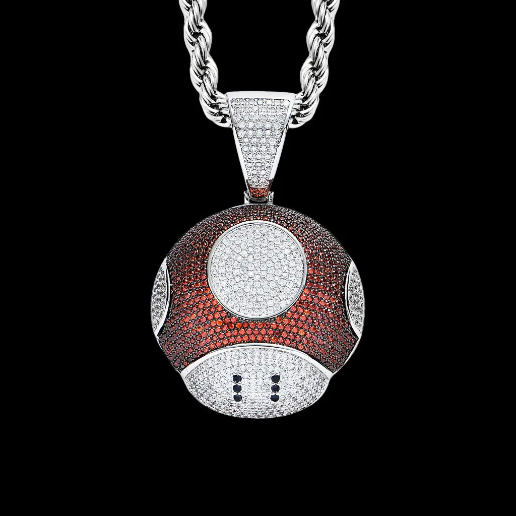 Iced Out Cartoon Mushroom Pendant - BigBagBling