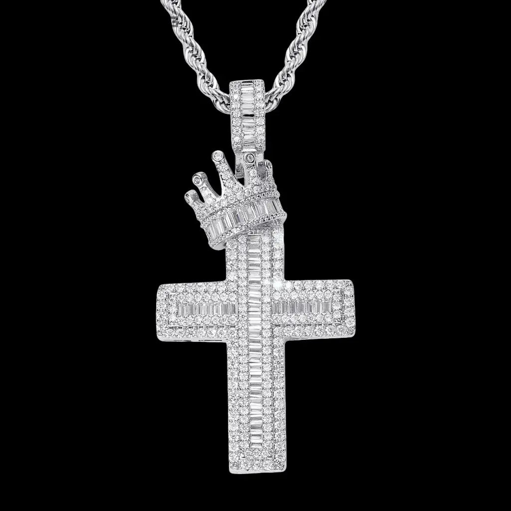 Iced Out Crown Cross Pendant- BigBagBling