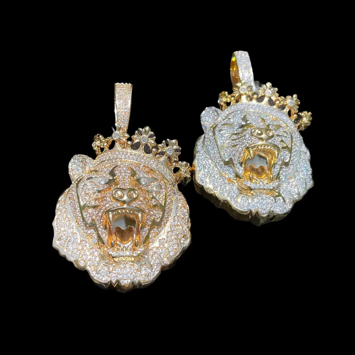 Iced Out Crown Lion's Head Pendant- BigBagBling