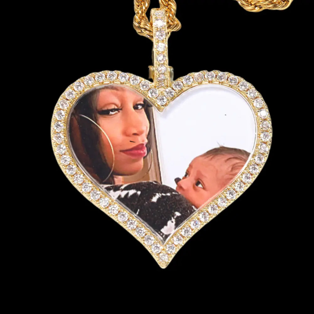 Iced Out Custom Heart shape Picture Pendant - BigBagBling