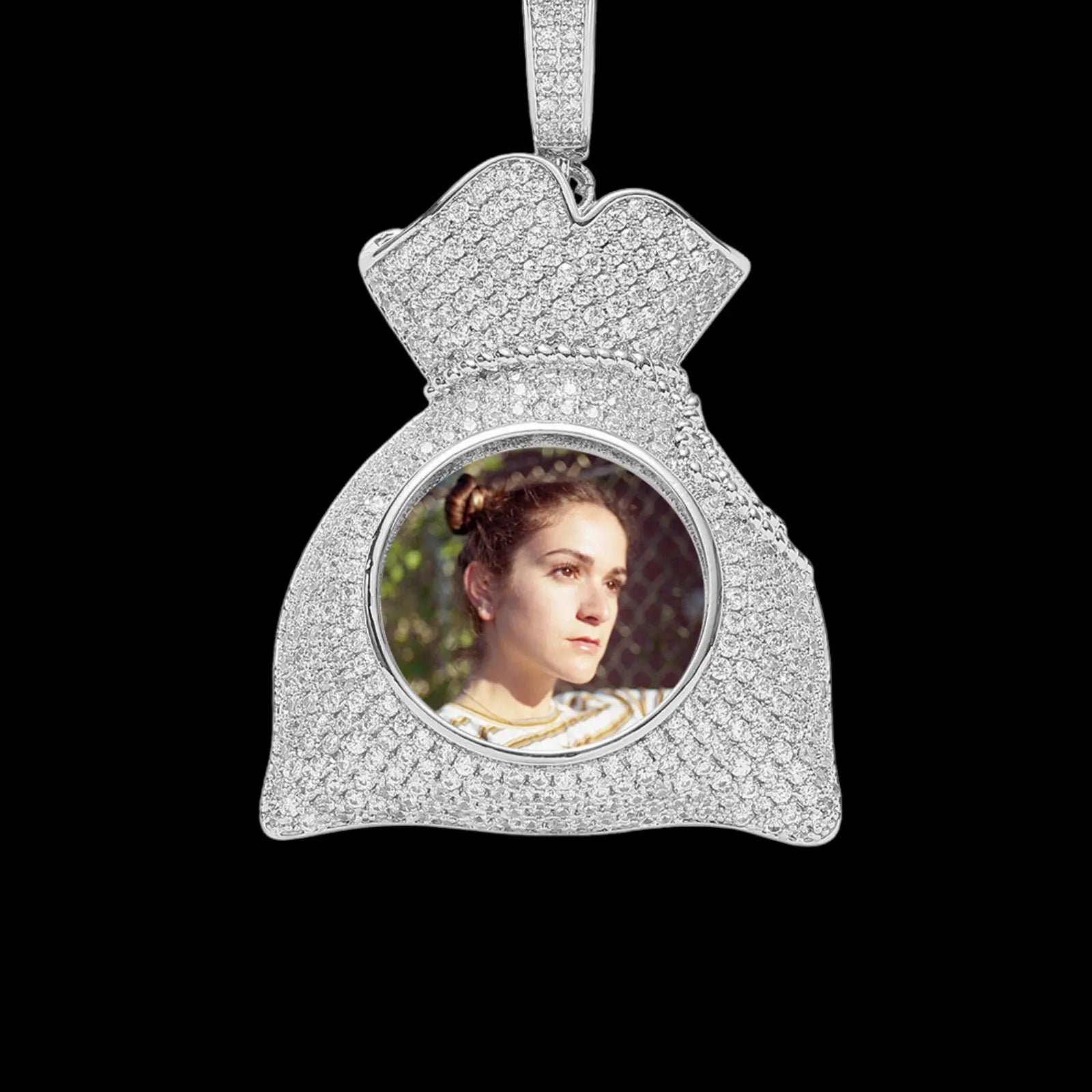 Iced Out Custom Money bag photo frame Picture Pendant- BigBagBling