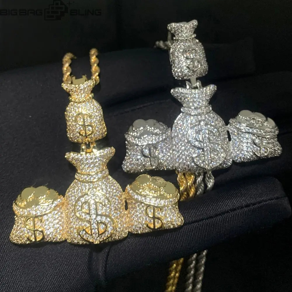 Iced Out Money bag Pendant - BigBagBling