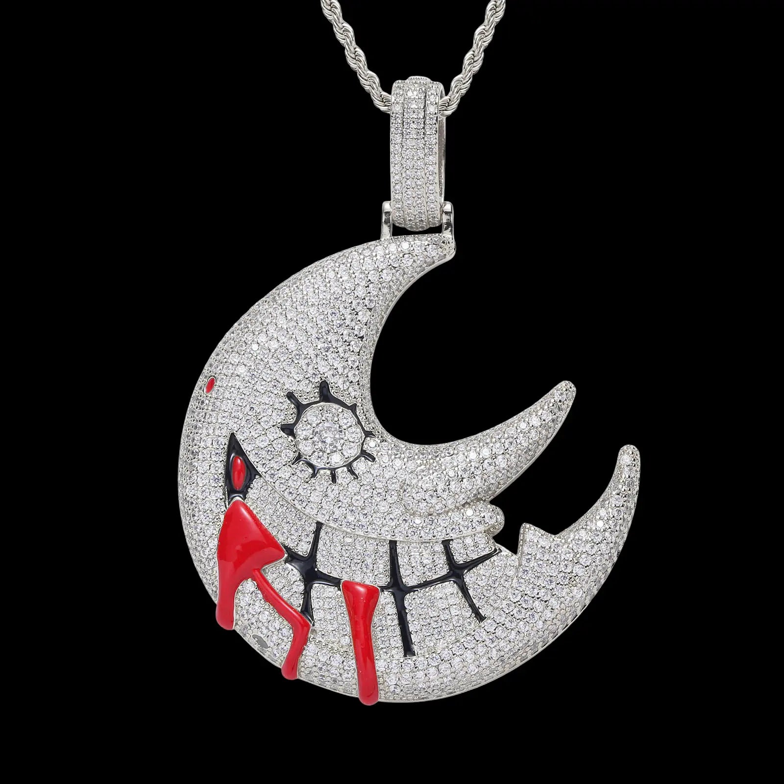 Iced Out Moon Blood Pendant - BigBagBling
