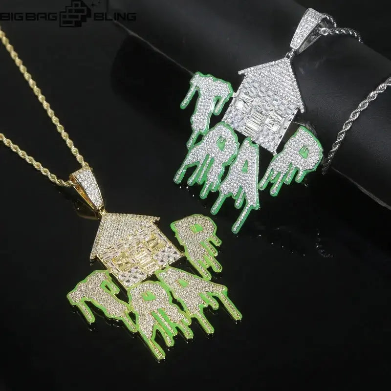 Iced Out TRAP Glow Drip Pendant - BigBagBling