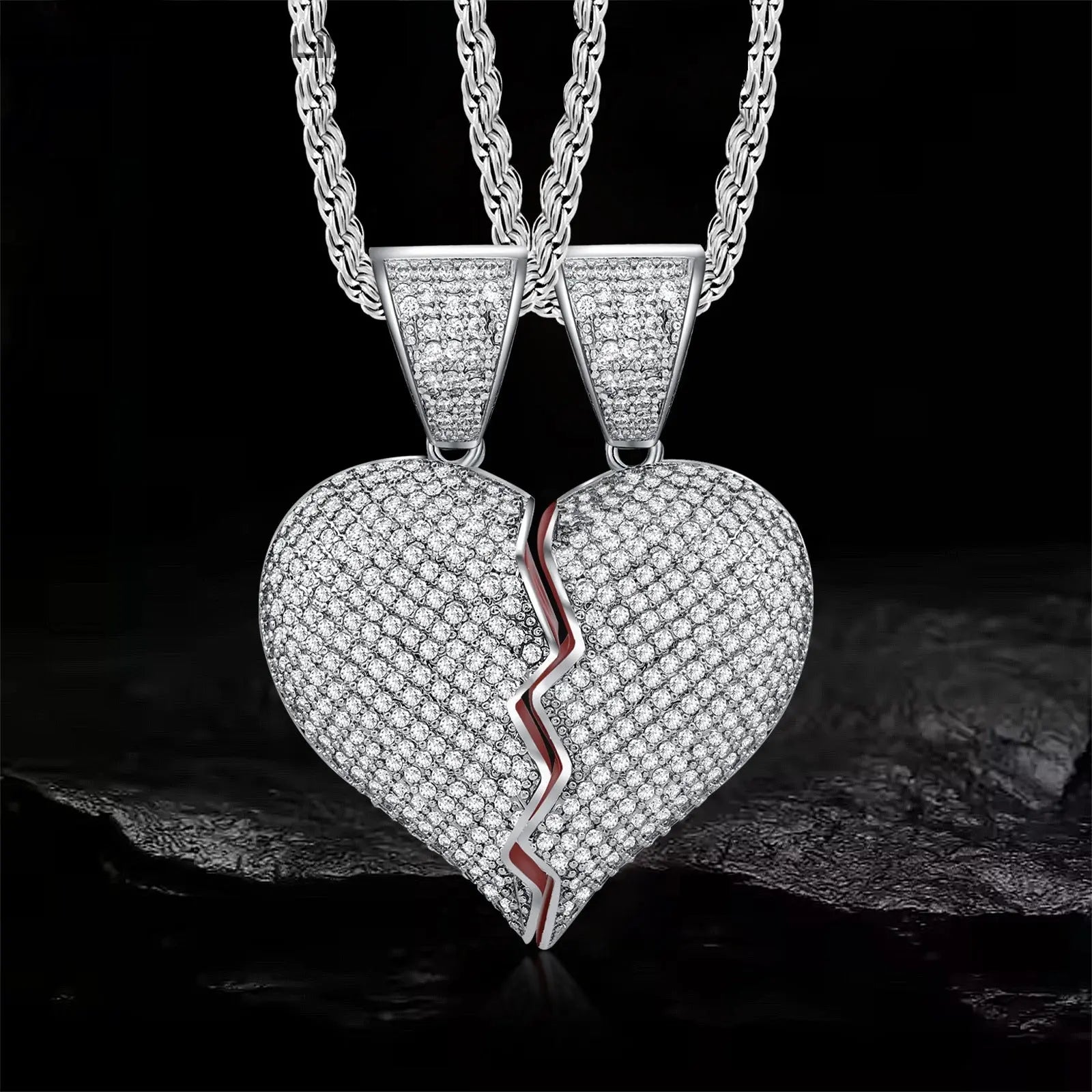 Iced Out broken heart shape Pendant - BigBagBling