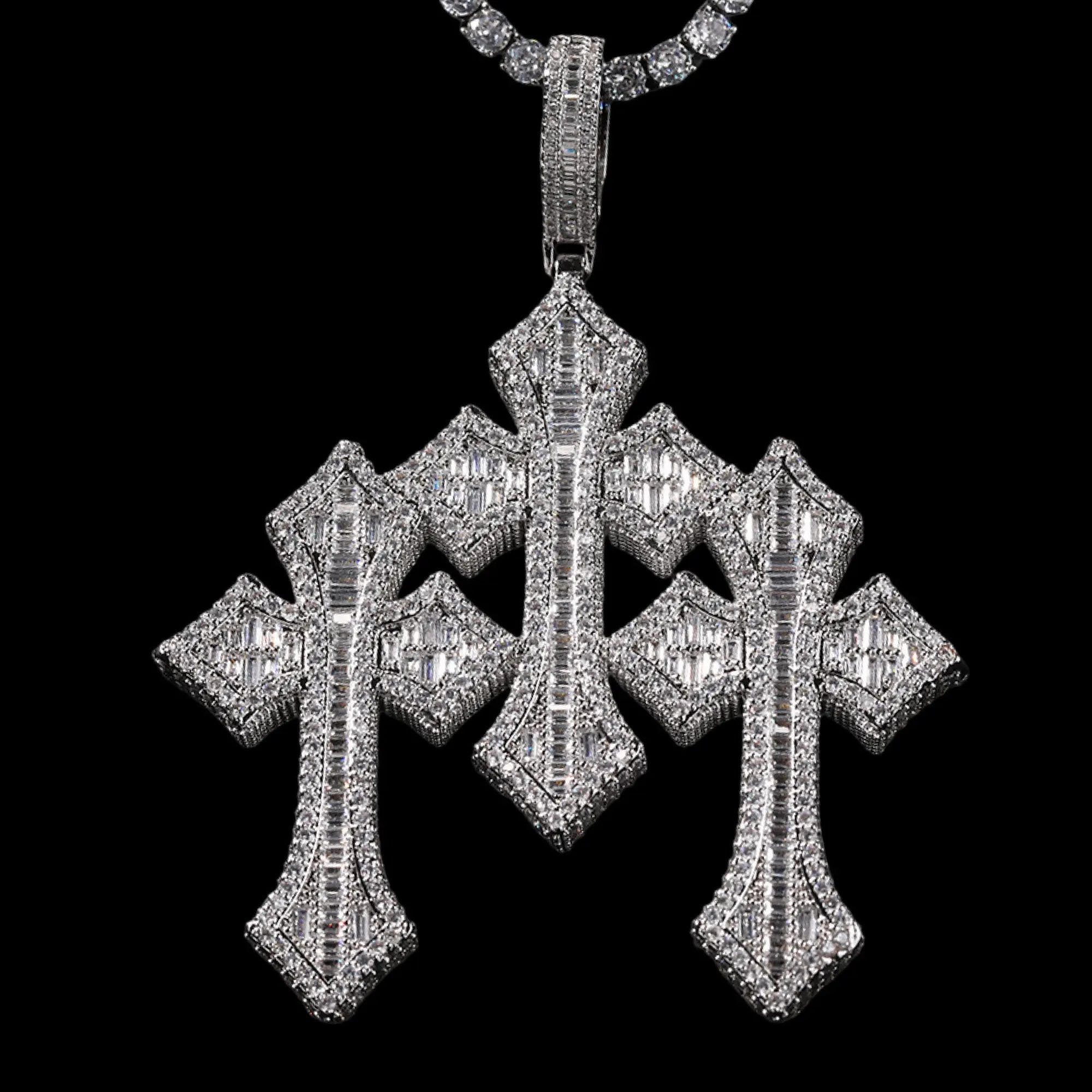 Iced Triple Cross Pendant | BigBagBling