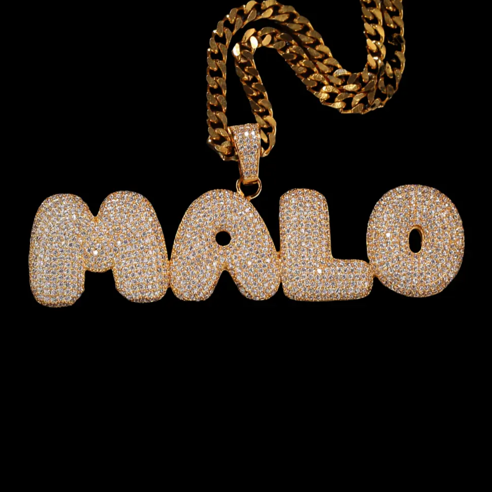 Iced out Custom bubble letters pendant - BigBagBling